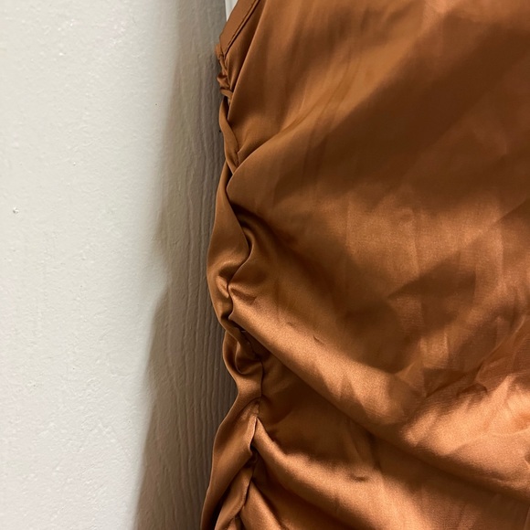 ROMWE | Dresses | Romwe Copper Draped Side Drawstring Satin Bodycon ...